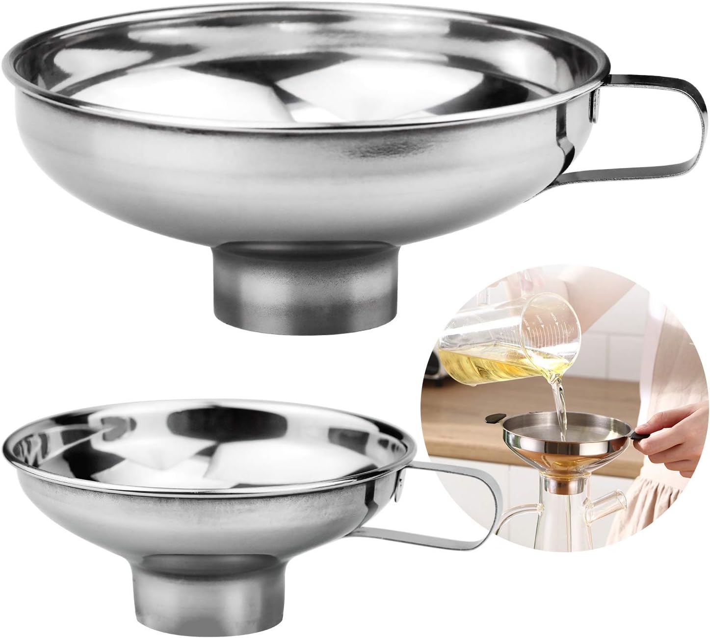 Canning Funnel, 2 Pack Stainless Steel Wide Mouth Jam Jar Funnels with Handle - 4.3" 5.7 ...