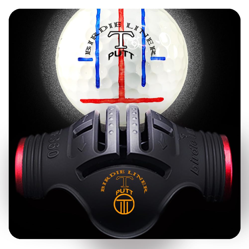 Birdie Liner T-putt Golf Ball Marker Alignment Tool - Triple-Line Golf Stencil with 3-Color Pens ...