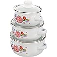 Amazon.com: Luxshiny 3pcs Enamel Stock Pot With Lid - Retro Floral ...