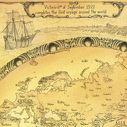 MAGELLAN VOYAGE MAP - Classic World Map Of The First Voyage Around The World. Magellan's Famous ...