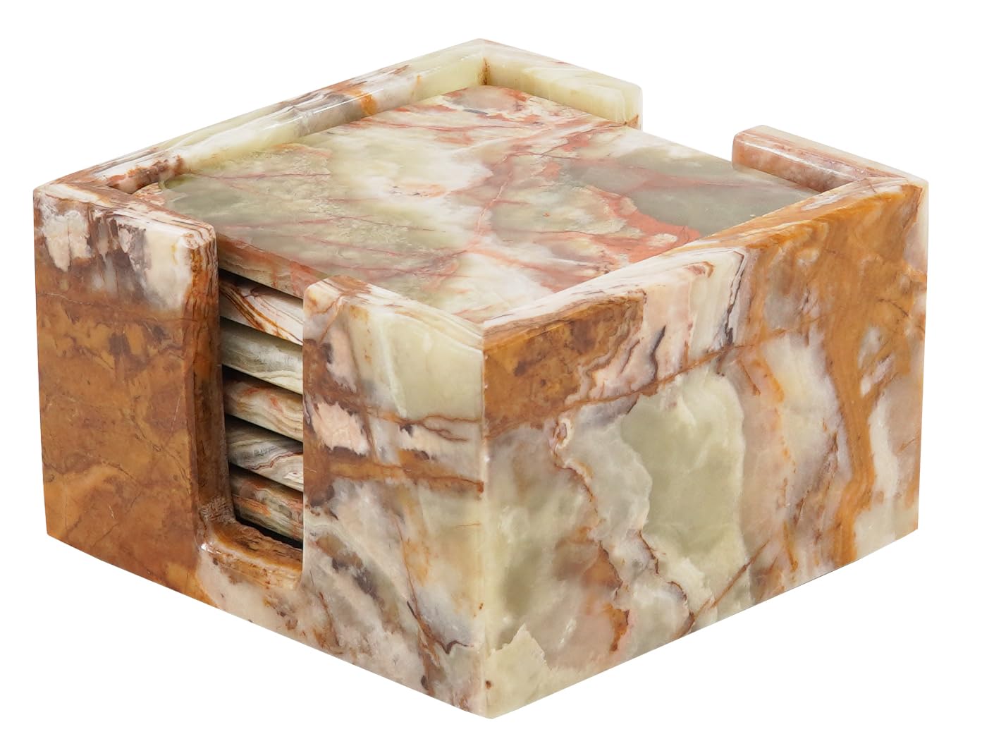 Radicaln Marble Coaster Set with Holder 3.5'' Inches Green Onyx Square Handmade Drink Coasters ...