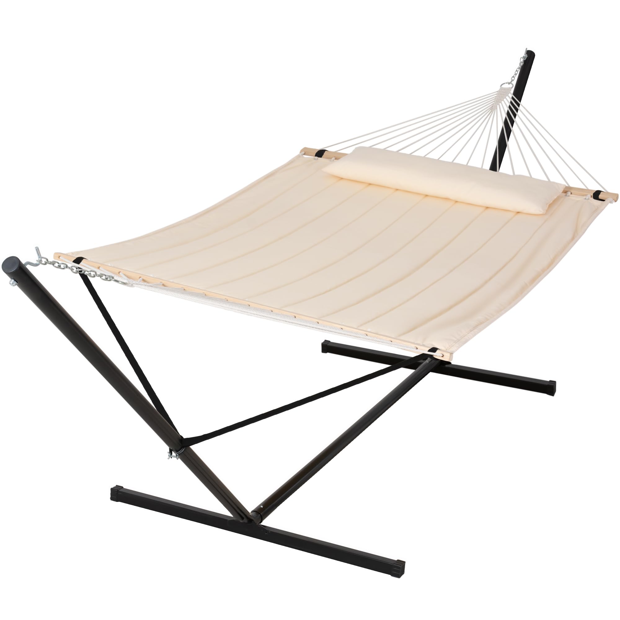 SUNCREAT Double Outdoor Hammock with 15 ft Stand, Standing Patio ...