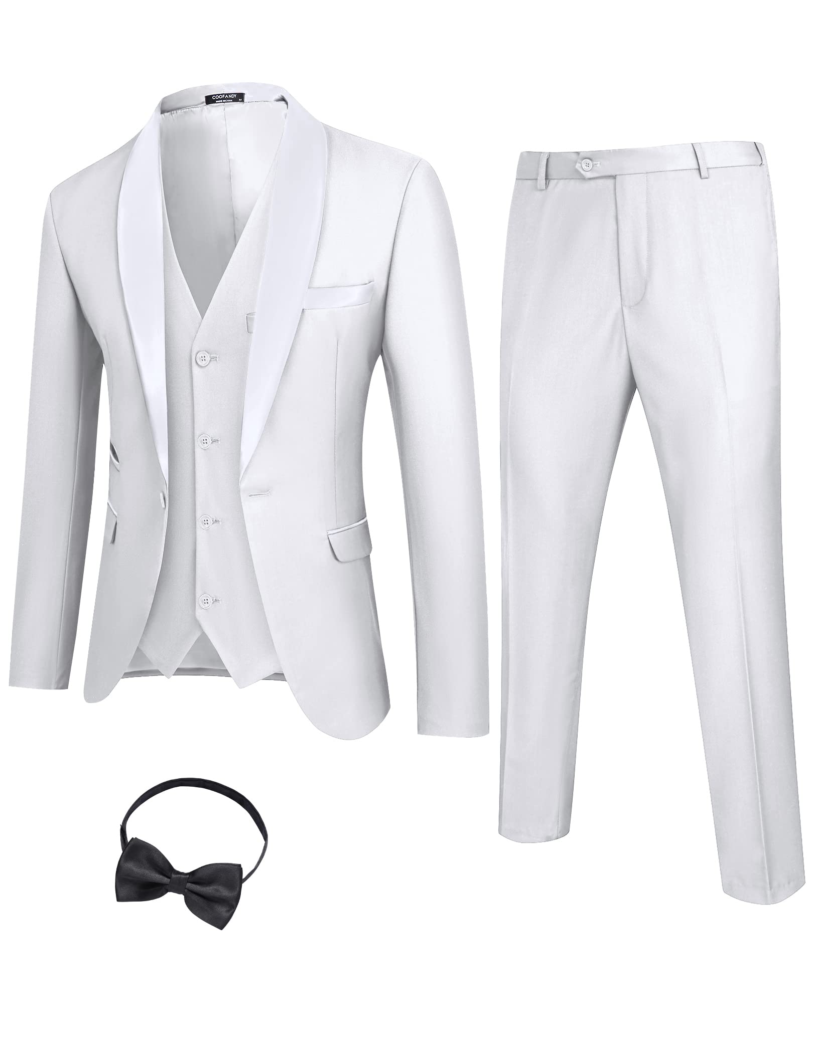COOFANDY Mens Slim Fit 3 Piece One Button Business Wedding Prom Suits ...