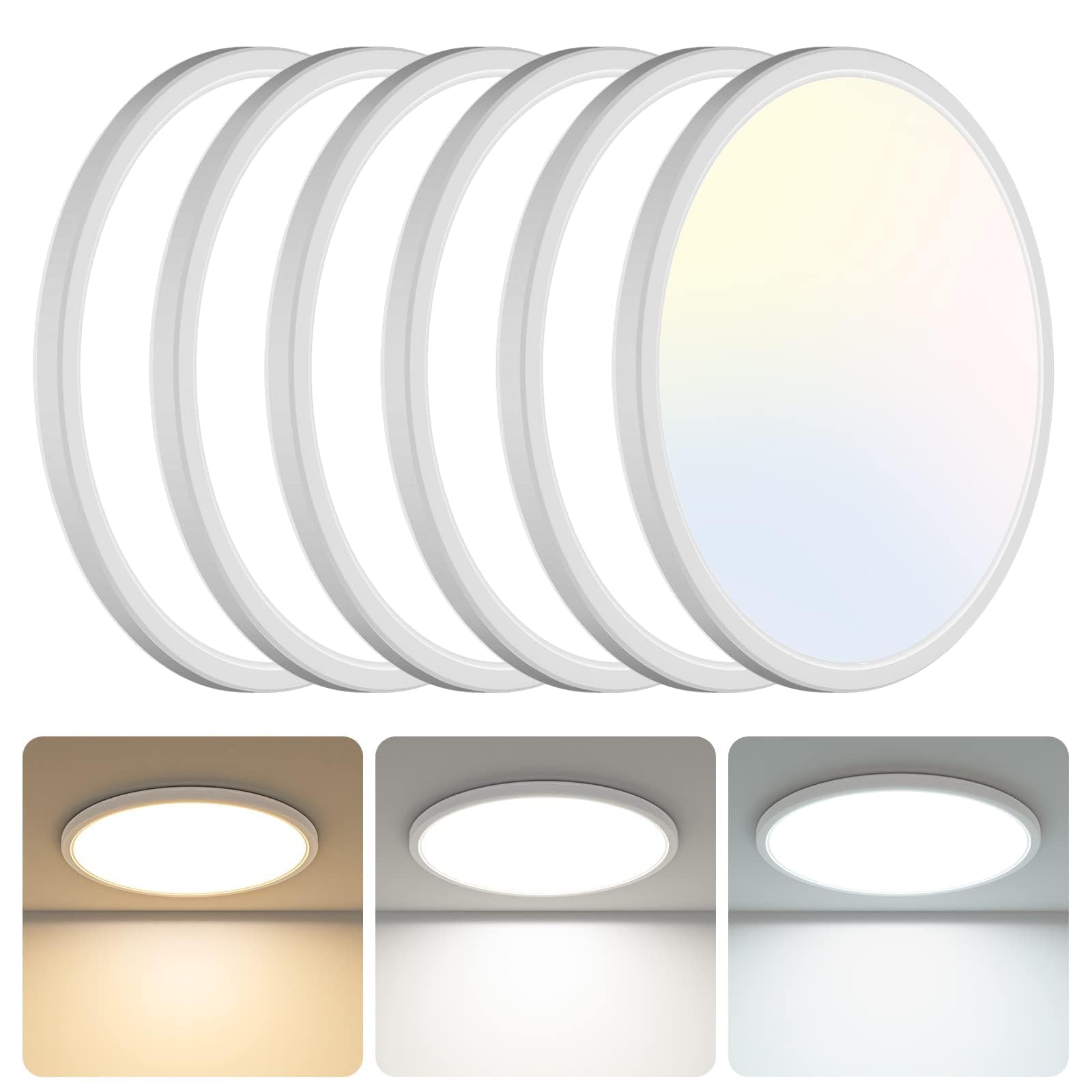 libtit 6 Pack 13 Inch LED Flush Mount Ceiling Light, 3200LM 28W Ultra ...