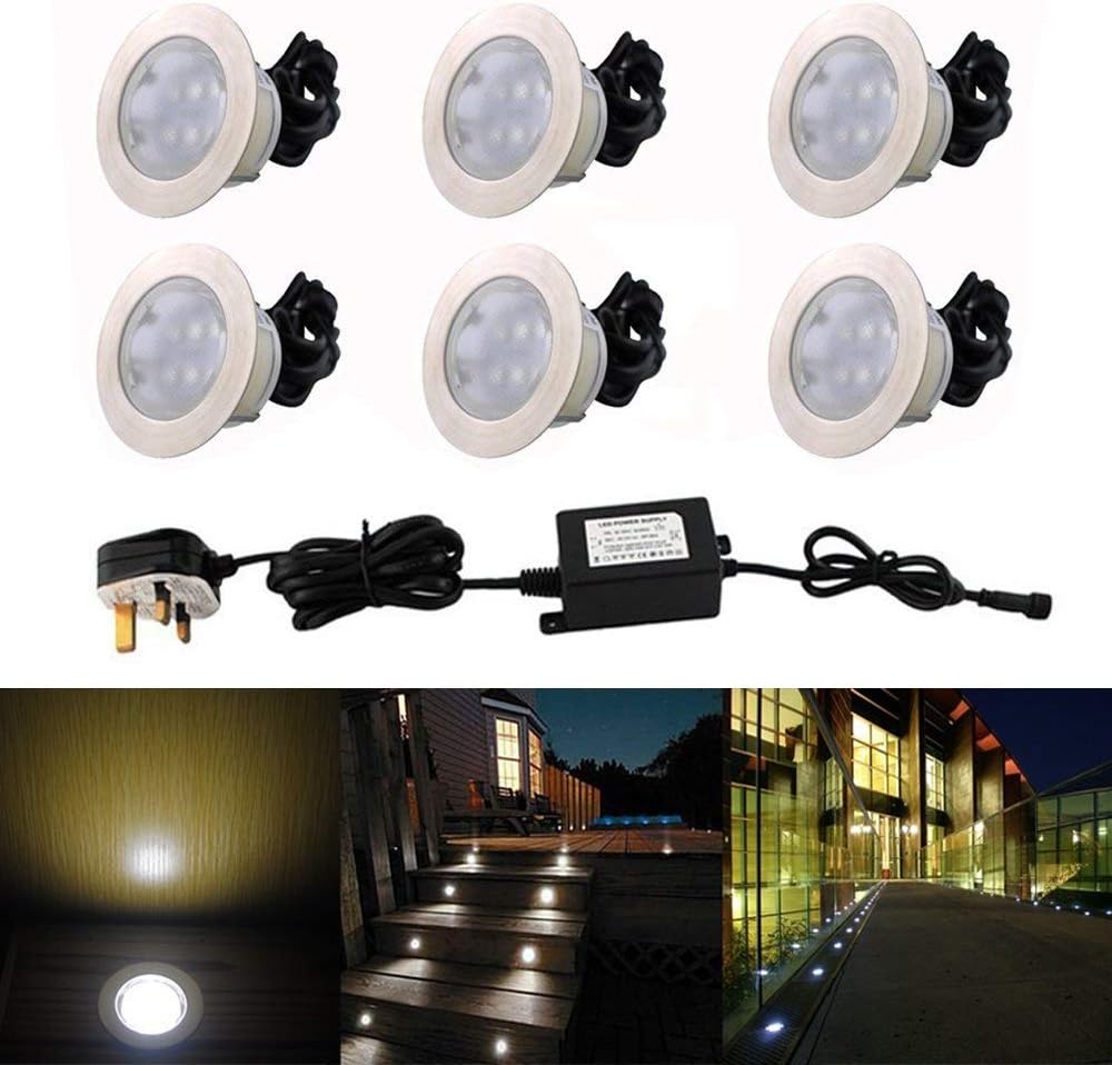 Pack of 6 x 60mm Large Warm White Led Ground Lights Outdoor Low Voltage ...
