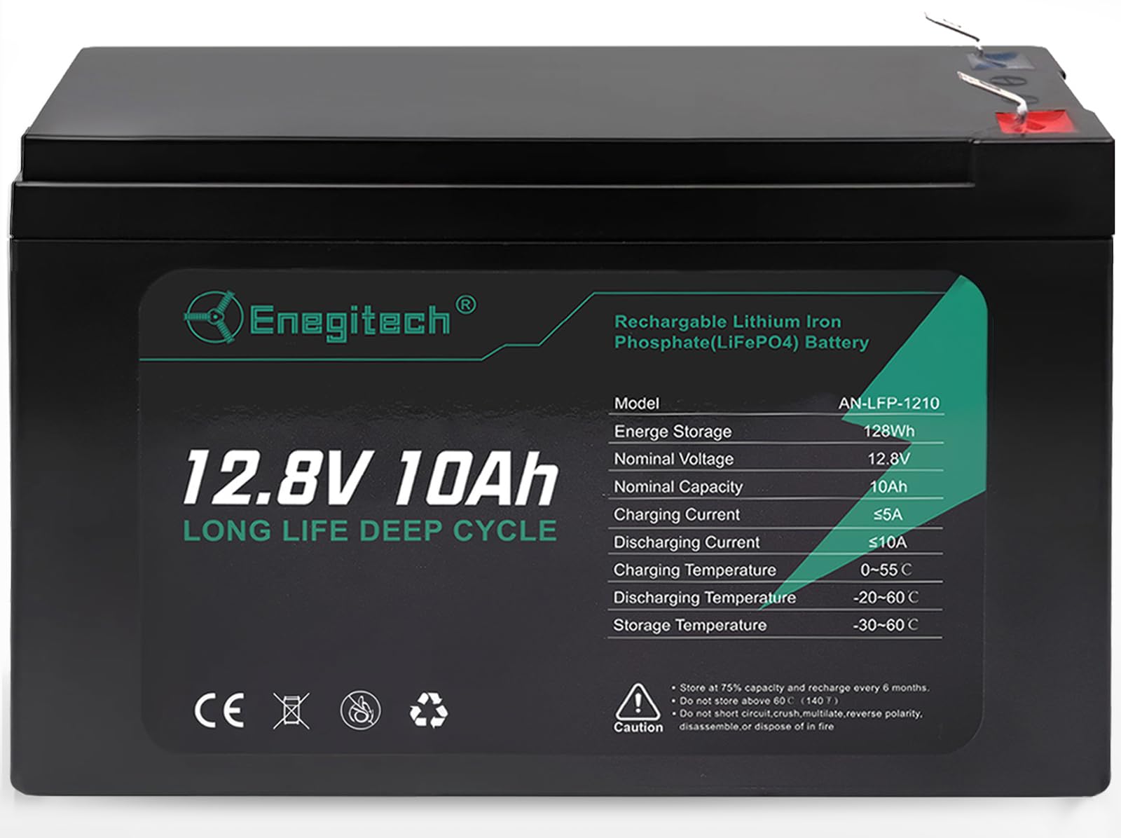 Enegitech 12V 10Ah LiFePO4 Lithium Battery, Built-in 10A BMS, Deep ...