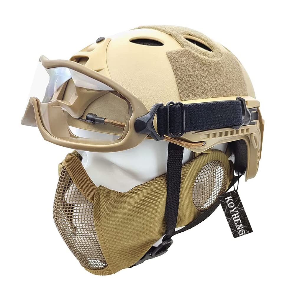 Tactical PJ Type Airsoft Fast Helmet and Foldable Half-Face Mesh Ear ...
