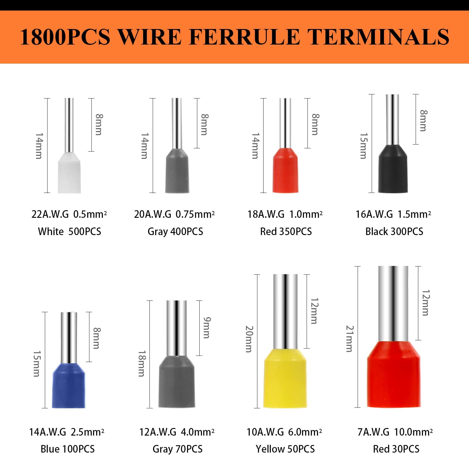 Mua 1800pcs Wire Ferrules Terminals Kit, Camtek Ferrule Crimping Kit ...