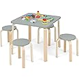 Amazon.com: INFANS Kids Wooden Table and Stool Set, 5-Piece Activity ...