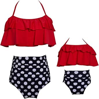 Amazon.com: Rysly Womens Girls Halter Top High Waisted Bathing Suits ...