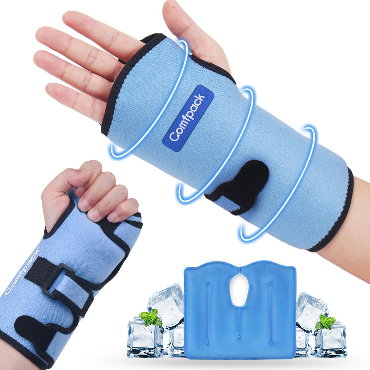 Comfpack Wrist Ice Pack Wrap for Carpal Tunnel Relief, Ice Wrist Brace ...