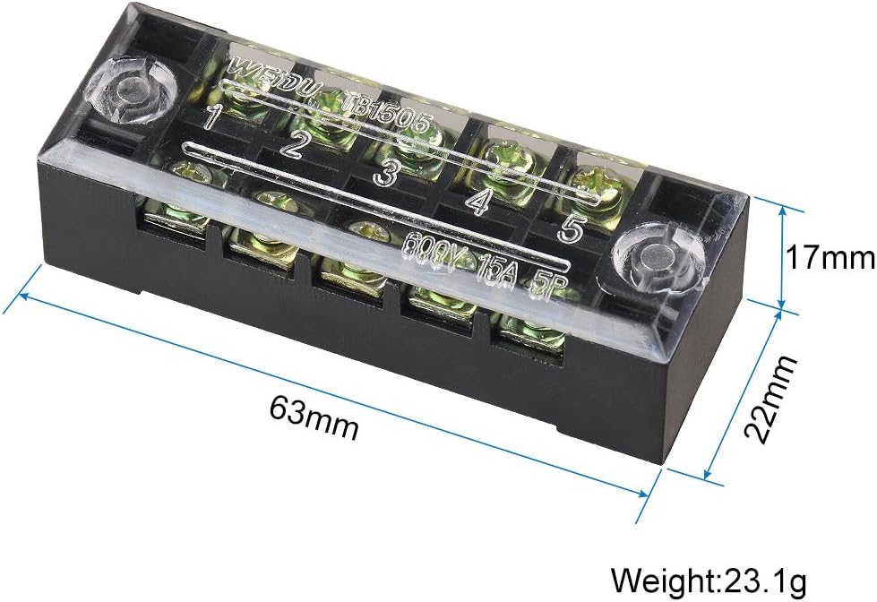 Qishare 15 Pcs Dual Row 5 Position Screw Barrier Terminal Block 600V ...