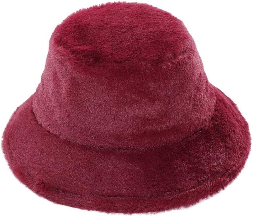 Aando International Soft Faux Fur Bucket Hat Furry For Women Burgundy At