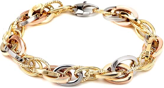 Amazon.com: 14k Gold Italian Tri-Color High Polished and Textured Oval ...