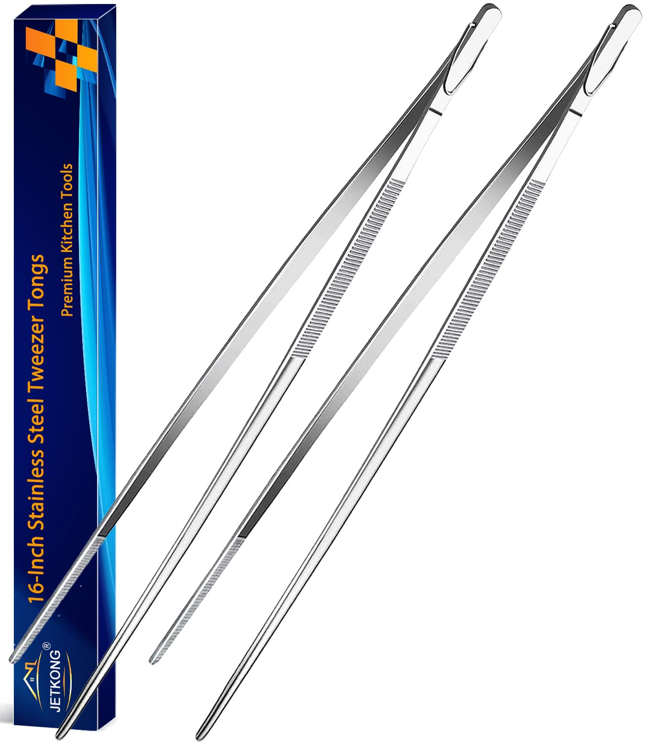 JETKONG 2 Pieces Extra-Long Tweezer Tongs 16-Inch Stainless Steel ...