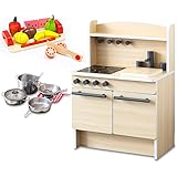 Amazon | RiZKiZ おままごとキッチン 2WAYタイプ 【ナチュラル】 裏返すと収納ラックとして使える リバーシブル 木製 安心安全設計 子供用 組立式 | セット | ホビー