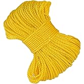 Yellow Twisted Polypropylene Rope - 1/4" Floating Poly Pro Cord 600 Ft ...