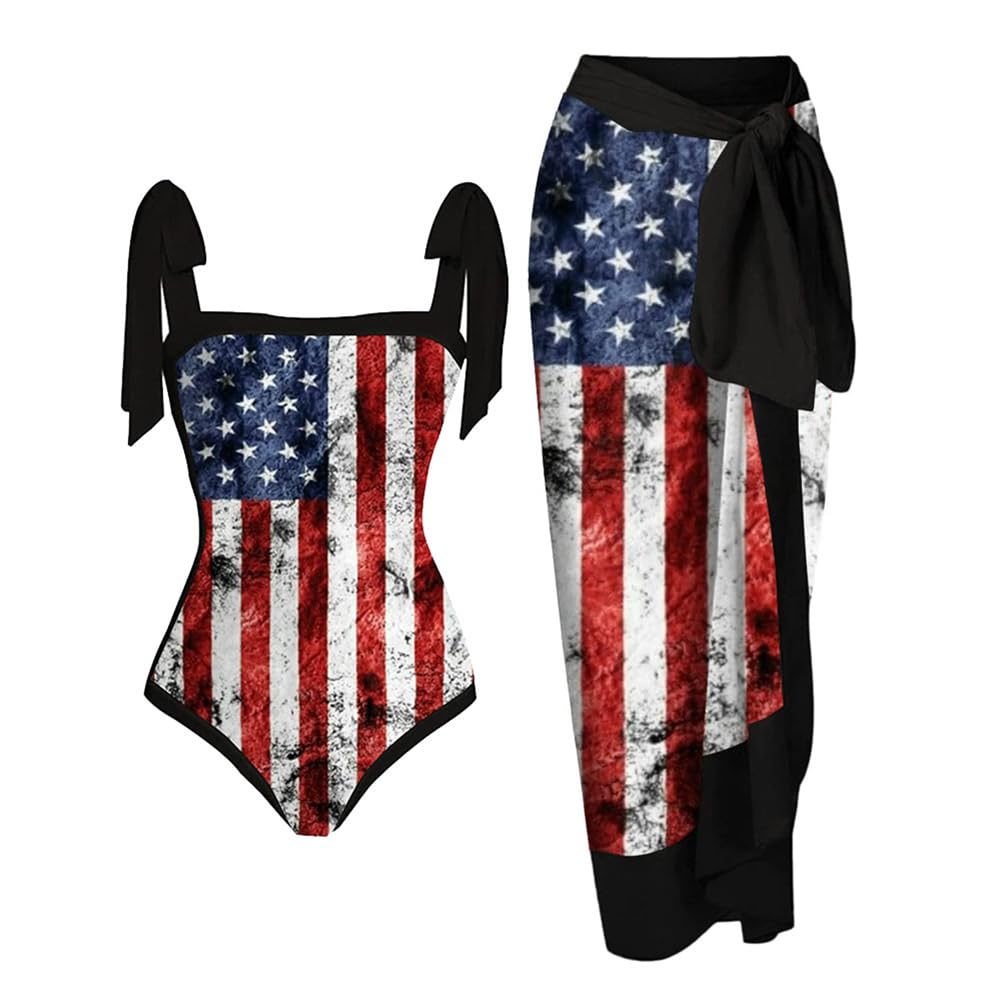 IDOPIP Women's One Piece Swimsuit with Cover up Beach Skirt Star ...
