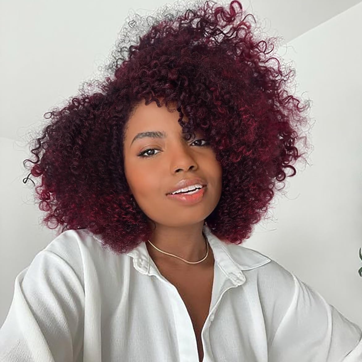 Hanne Fashion Short Kinky Curly Wigs Ombre Burgundy Side Part Wig Afro ...