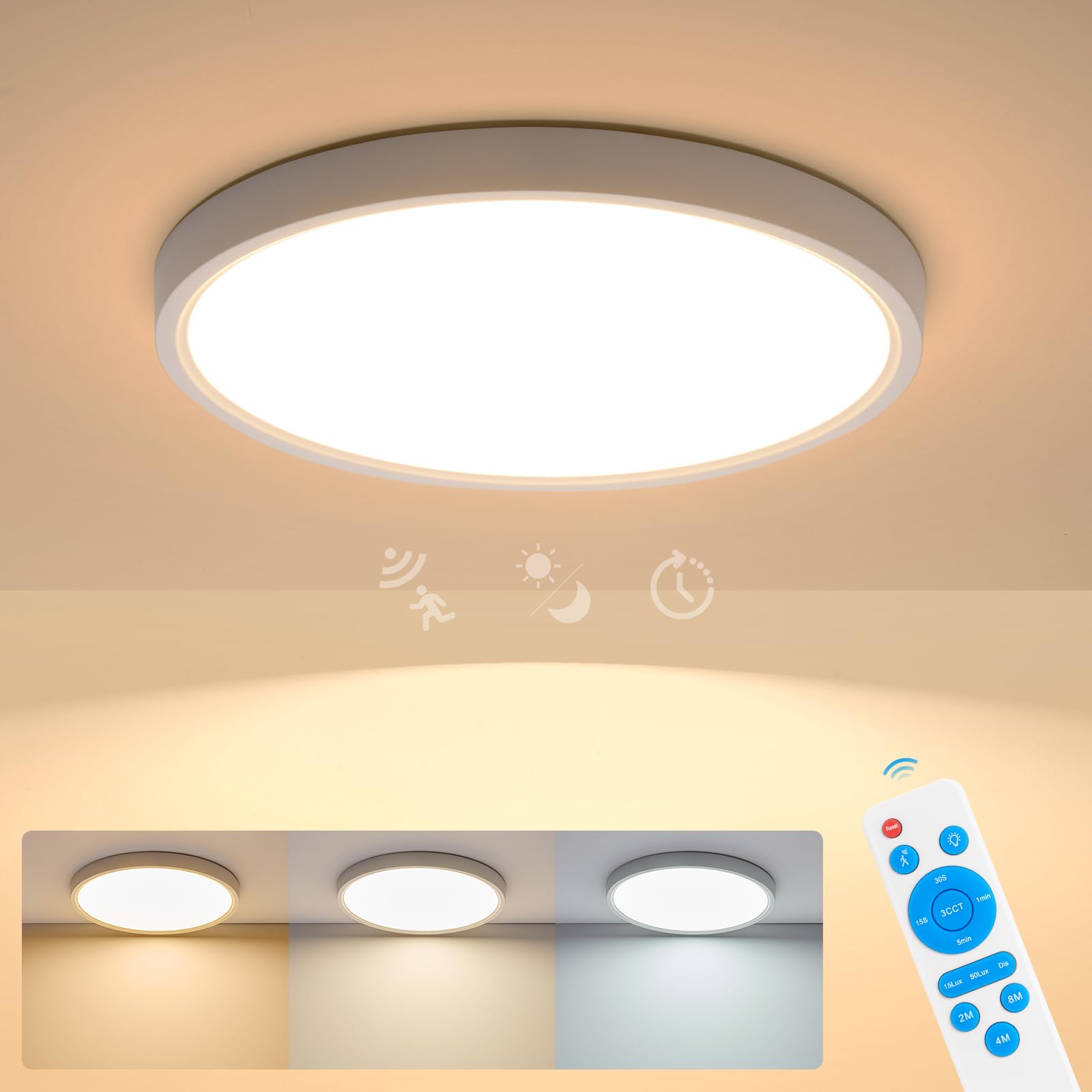 Leelike 11.8 Inch Motion Sensor Ceiling Light Indoor, 24W Wired Flush ...