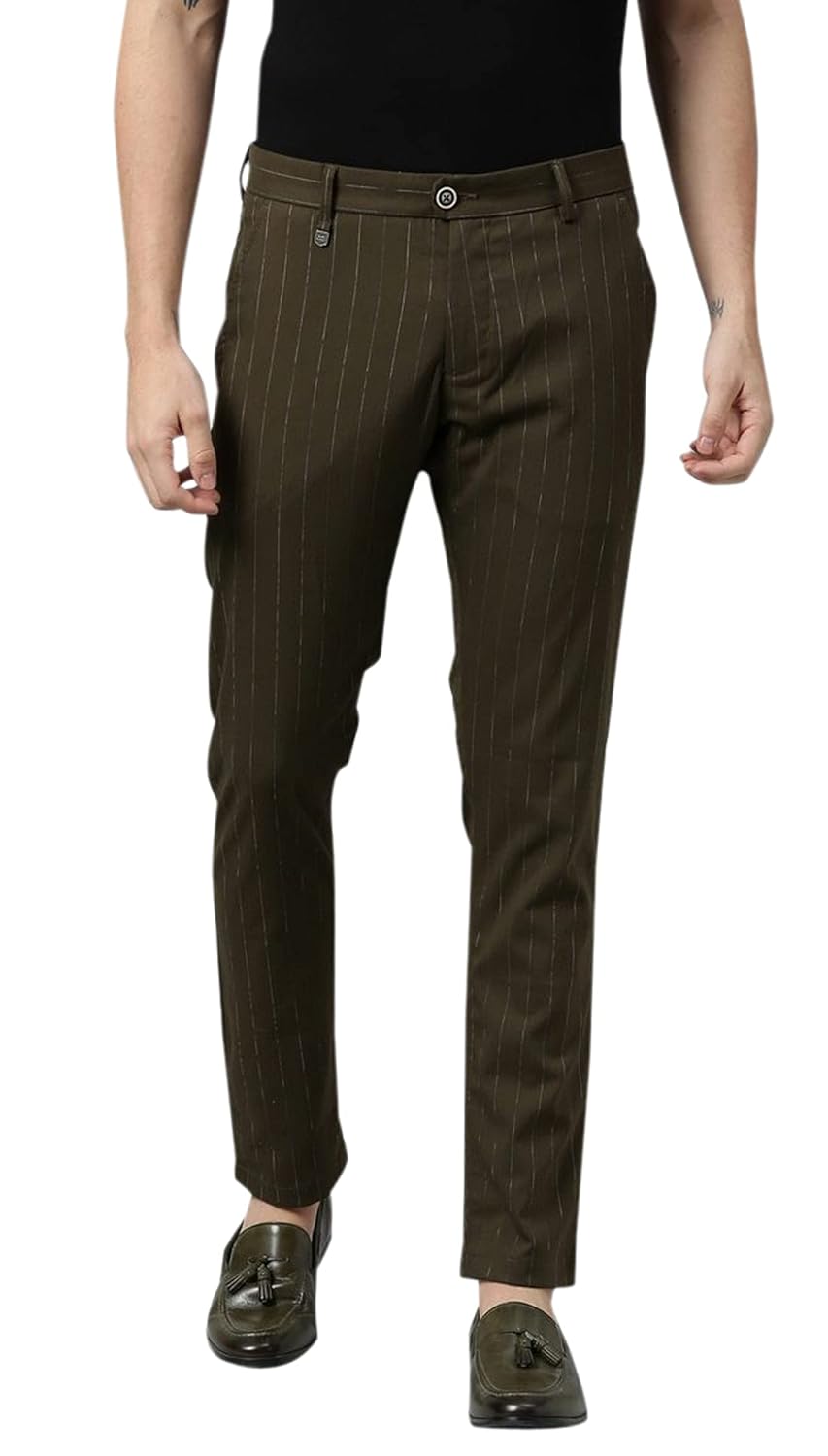 Buy RARE RABBIT Men's Regular Fit Grade Striped Stretch Casual Trousers ...
