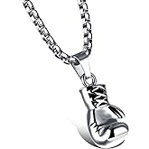 Golden Boxing Glove Necklace Pendant: Men Women 22 Inch Stainless Steel ...