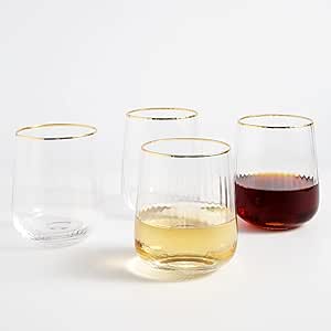 Amazon.com | Lysenn Stemless Wine Glasses Set of 4 - Premium Hand Blown ...