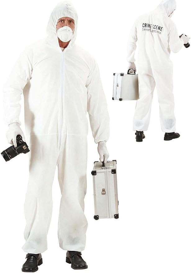 Mega_Jumble® Men's Crime Scene Investigator Jumpsuit, Mask & Gloves ...