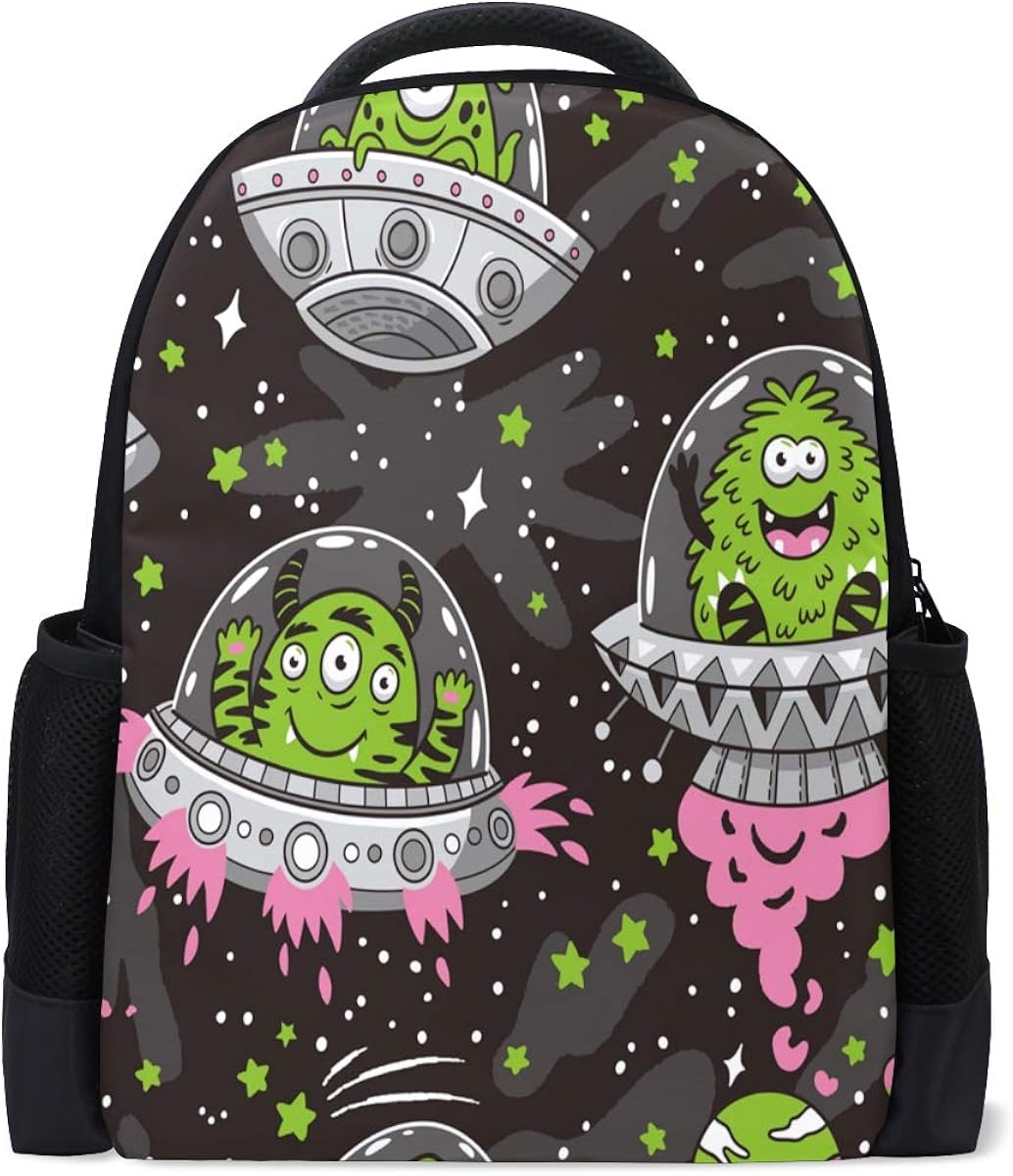 Cartoon Alien Spaceship Teen Girls Boys Backpack Set Kids School ...