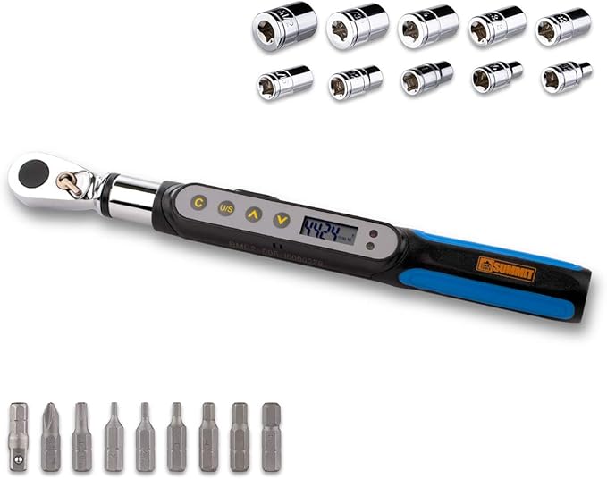 Summit Tools Bit-Head Digital Torque Wrench, 1/4 inch Drive Adopter, 0.221-4.424 ft-lbs Range ...