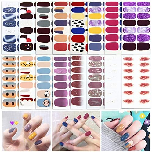 16 Sheets Nail Polish Strips - Full Gel Nail Polish Stickers Pure Color ...