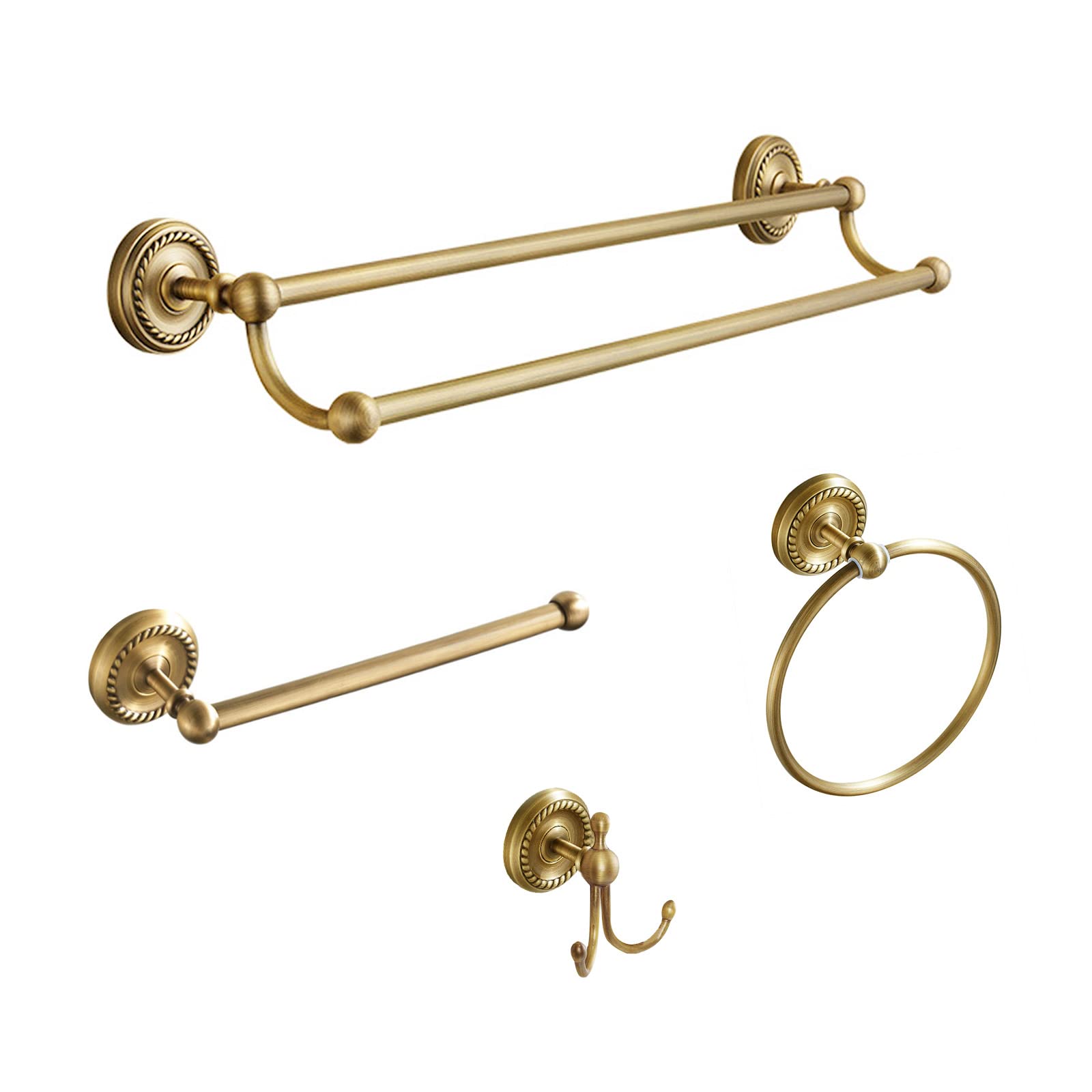 4 Piece Antique Brass Gold Bathroom Accessories Set - Brass 24” Towel ...