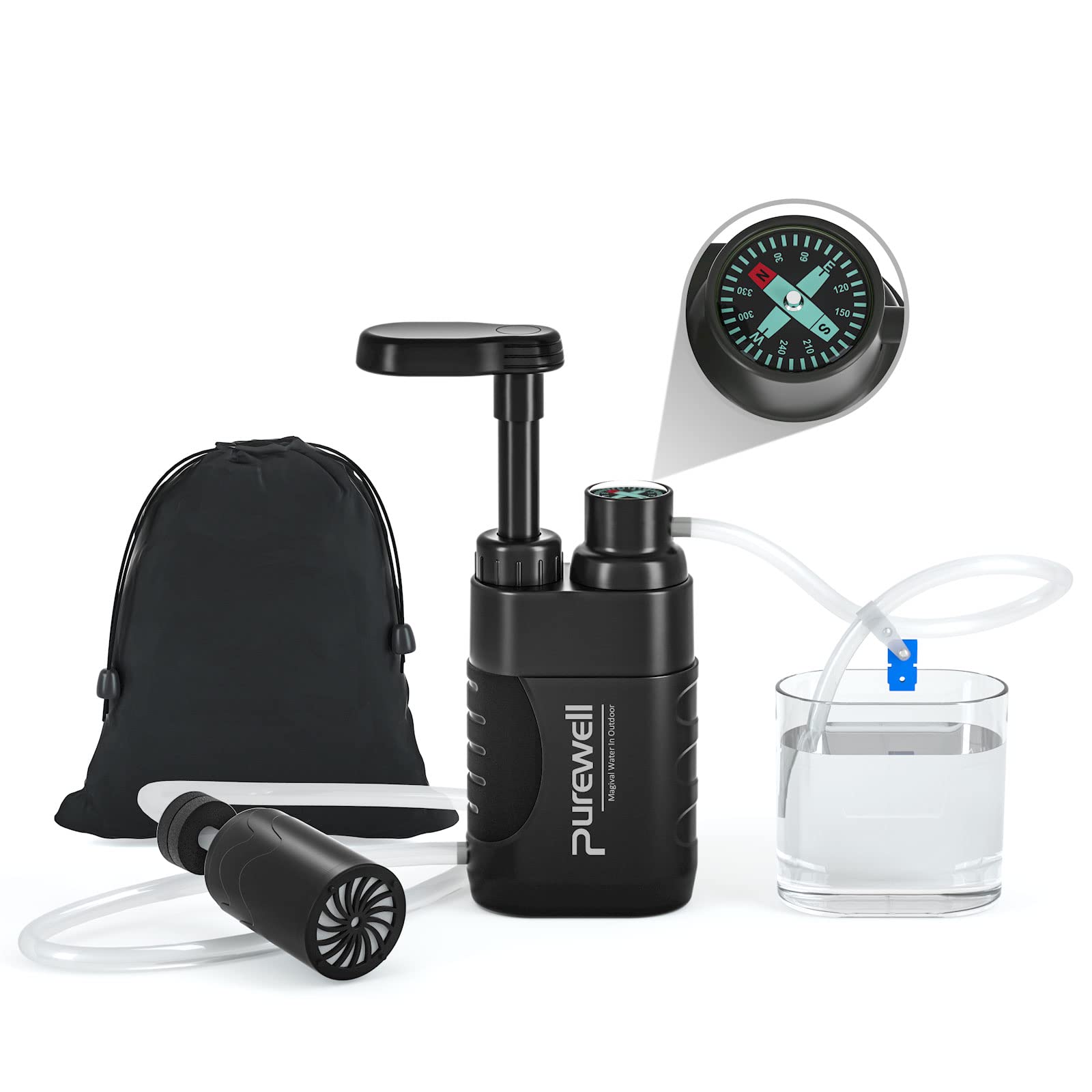 Purewell PRO Water Hand Purifier Pump with Replaceable Carbon 0.01 ...