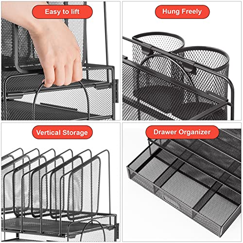 Marbrasse Desk Organizer with Drawer, 4-Tier Mesh Desk File Organizer ...