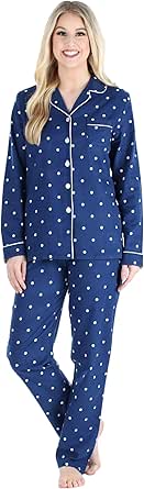 PajamaMania Women's Cotton Flannel Long Sleeve Button-Down Pajamas PJ ...