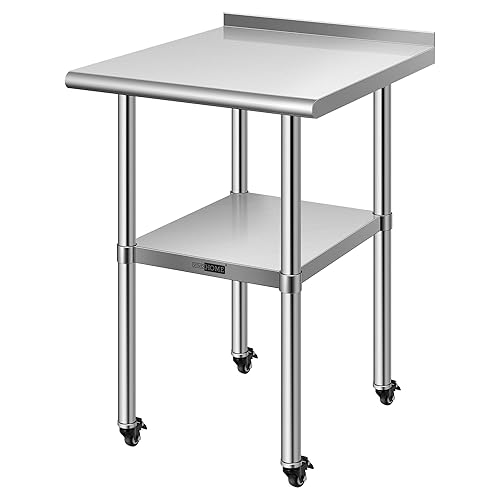 VIVOHOME 24 x 24 Inch Stainless Steel Work Table with Backsplash, Prep ...