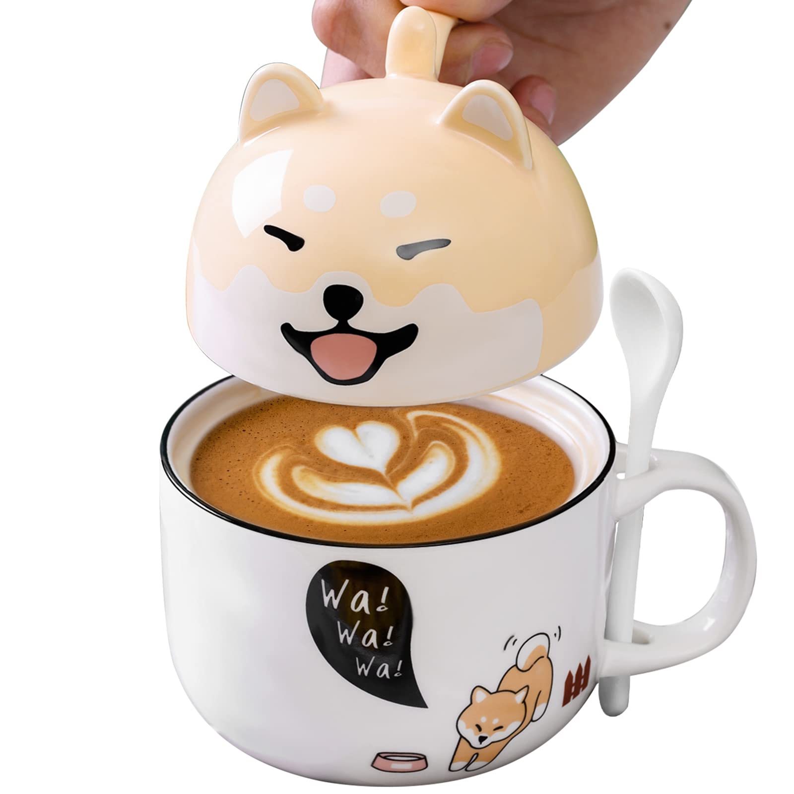 OverTwice Shiba Inu Cute Coffee Mug with Spoon and Lid, the Lid can be ...