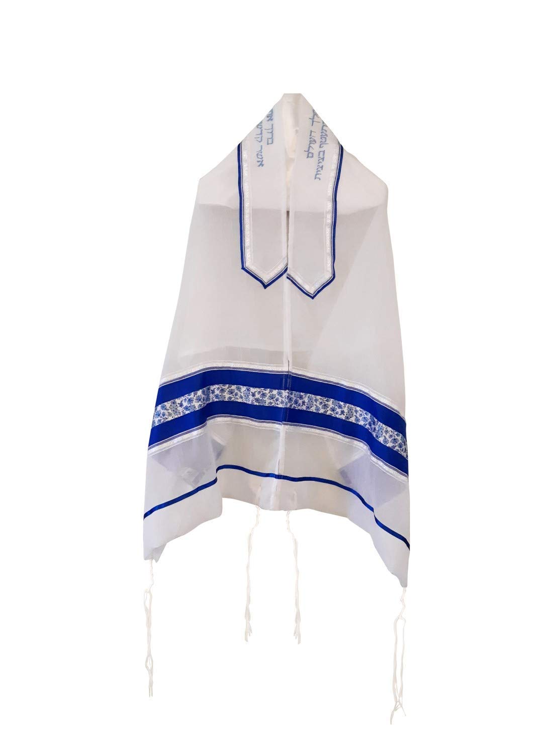 Amazon.com: Serenity Floral Blue and White Bat Mitzvah Tallit, Women's ...
