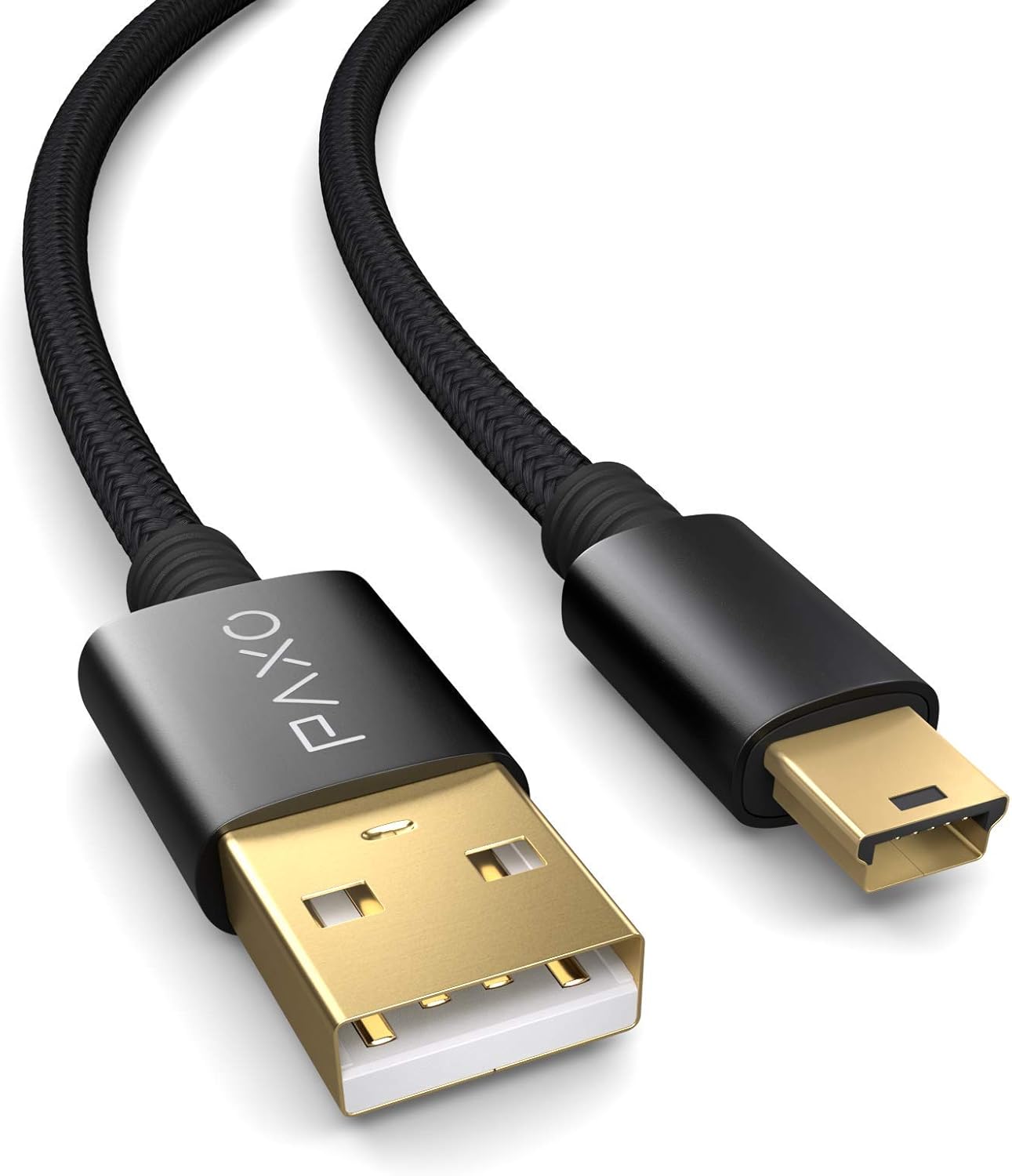 0,3m Nylon Mini USB cable black, USB to Mini USB charging cable, gold ...