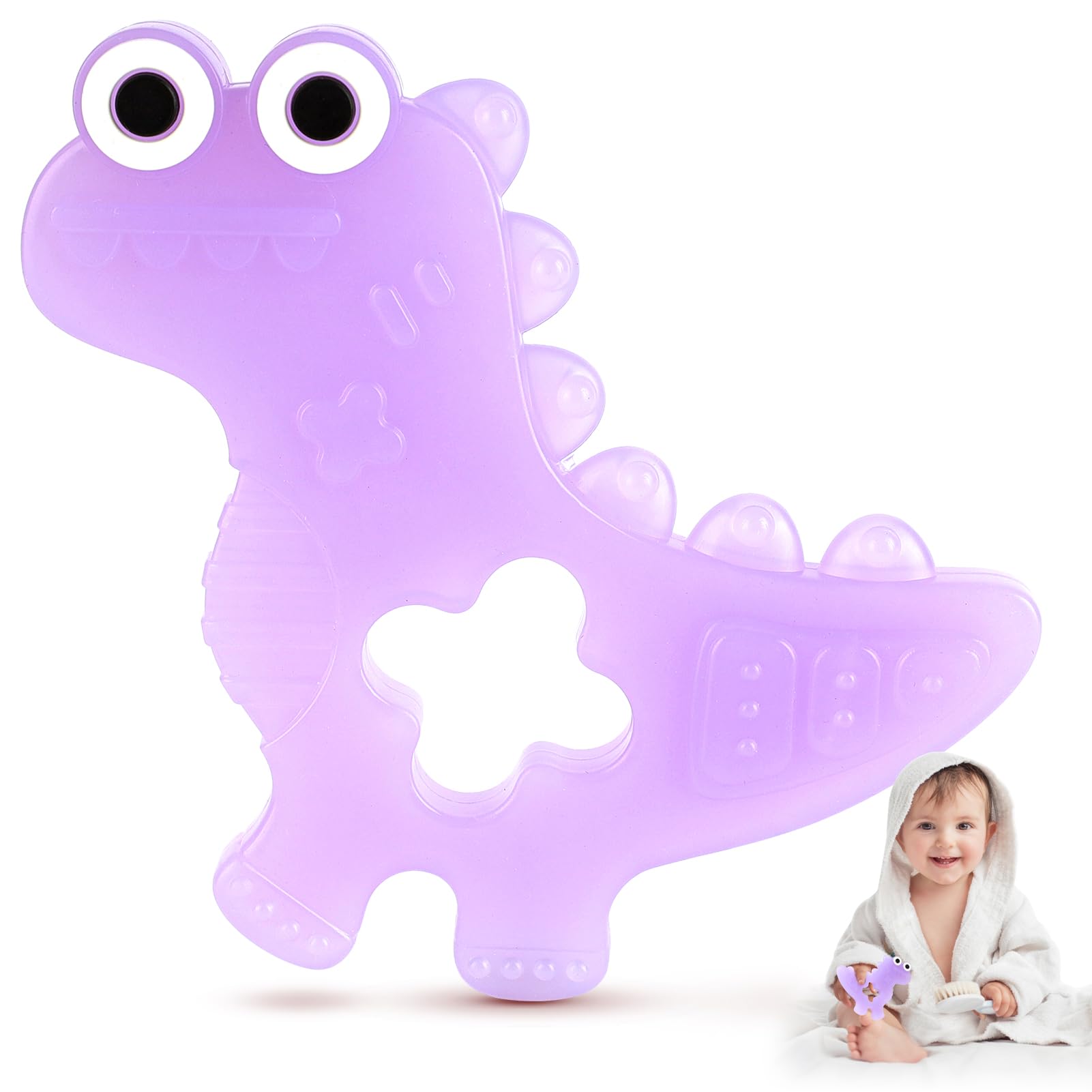 NPET Cute Dinosaur Baby Teething Toys See-Through Purple Teethers for ...