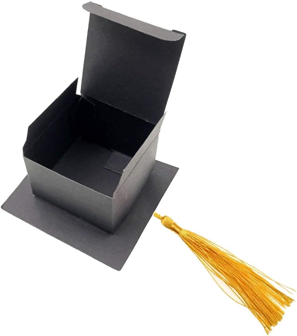 JZK 50 x Black Paper Graduation hat Cap Box with Gold Tassel, Sweets ...