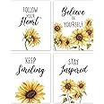Amazon.com: PUHEI Sunflower Motivational Wall Art Prints Set of 4 ...