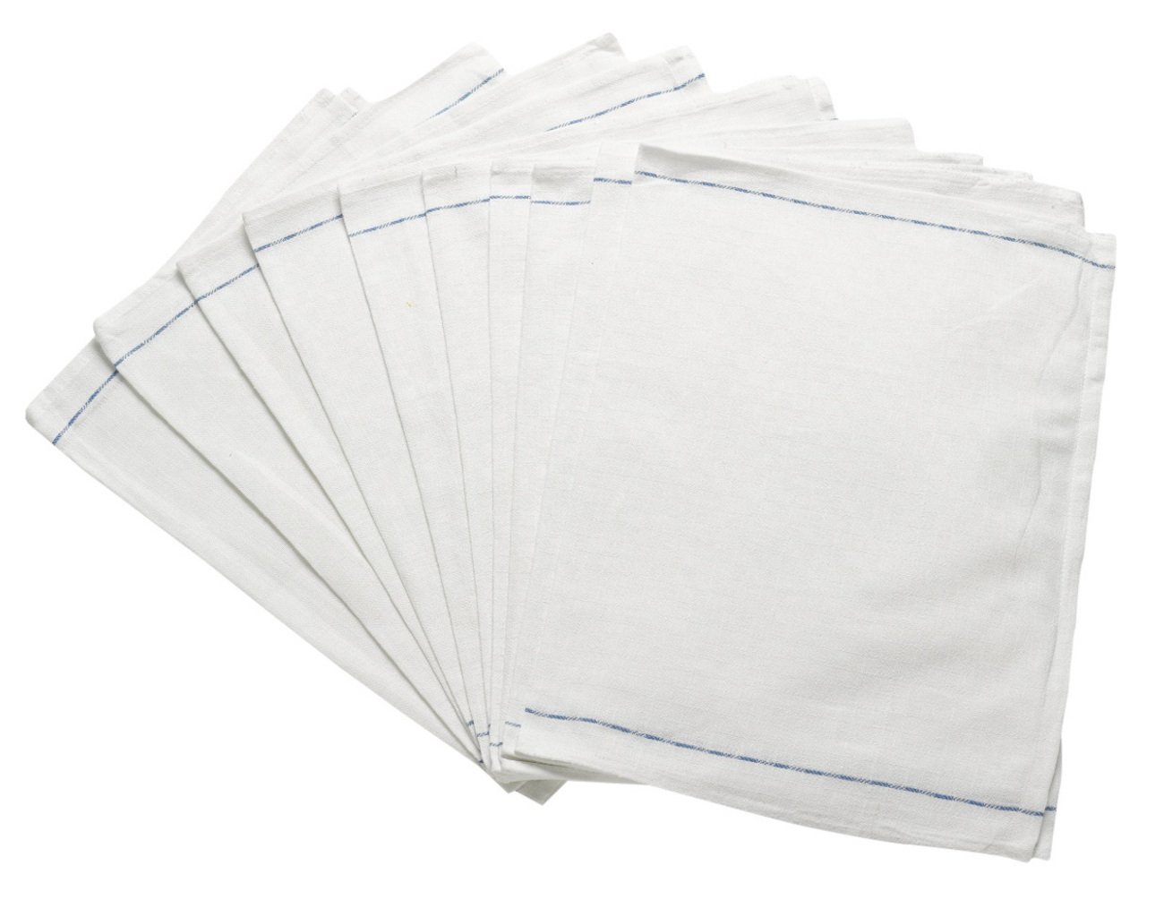 Pack of 10 White 100% Cotton Waiter / Waitress Cloths with Blue Stripe ...