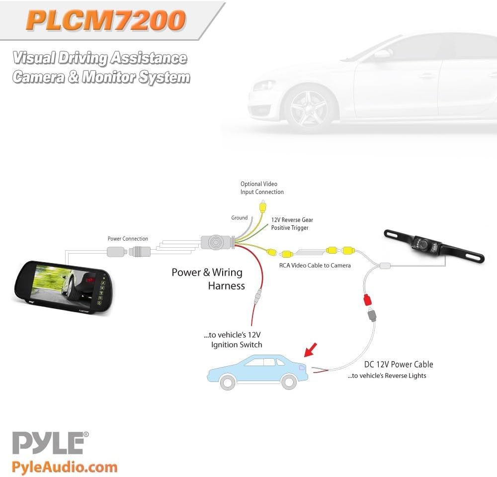 Pyle PLCM7200 7 inch TFT Mirror Monitor with License Plate Mount Rear ...
