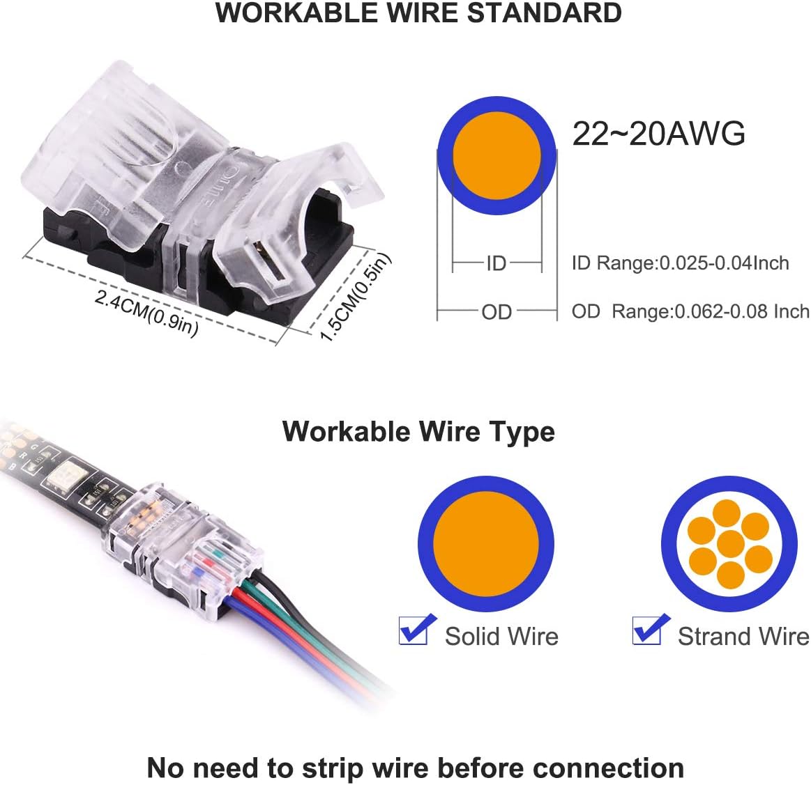 5050 4Pin RGB LED Strip Connector Kit – Includes 10x T Shape Connectors ...