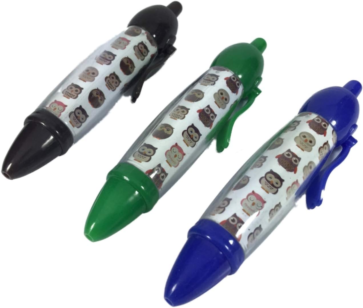 12 x Owl Design Kids Pens - Short Stubby Design Biros with Pocket Clip ...