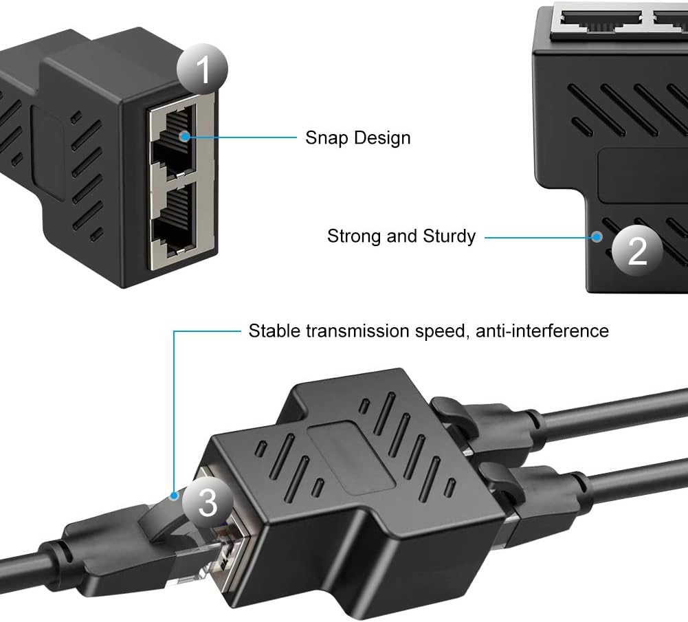 RJ45 Splitter Connectors Adapter, XCOZU 2 Pack Ethernet Splitter ...