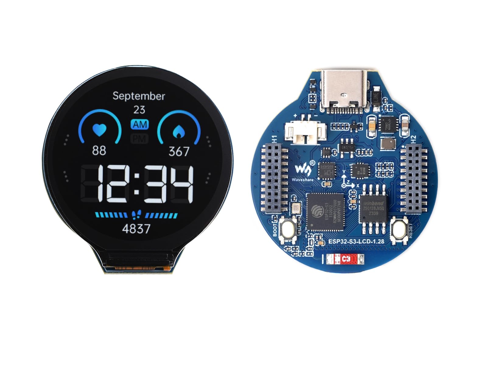 waveshare ESP32-S3 MCU Board with 1.28inch IPS Round LCD Display, Supports 2.4GHz Wi-Fi (802.11 ...