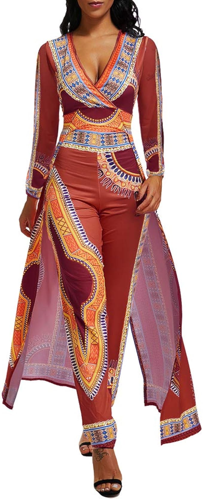 One Piece Jumpsuits for Women Sexy V-Neck Long Sleeve Overlay ...