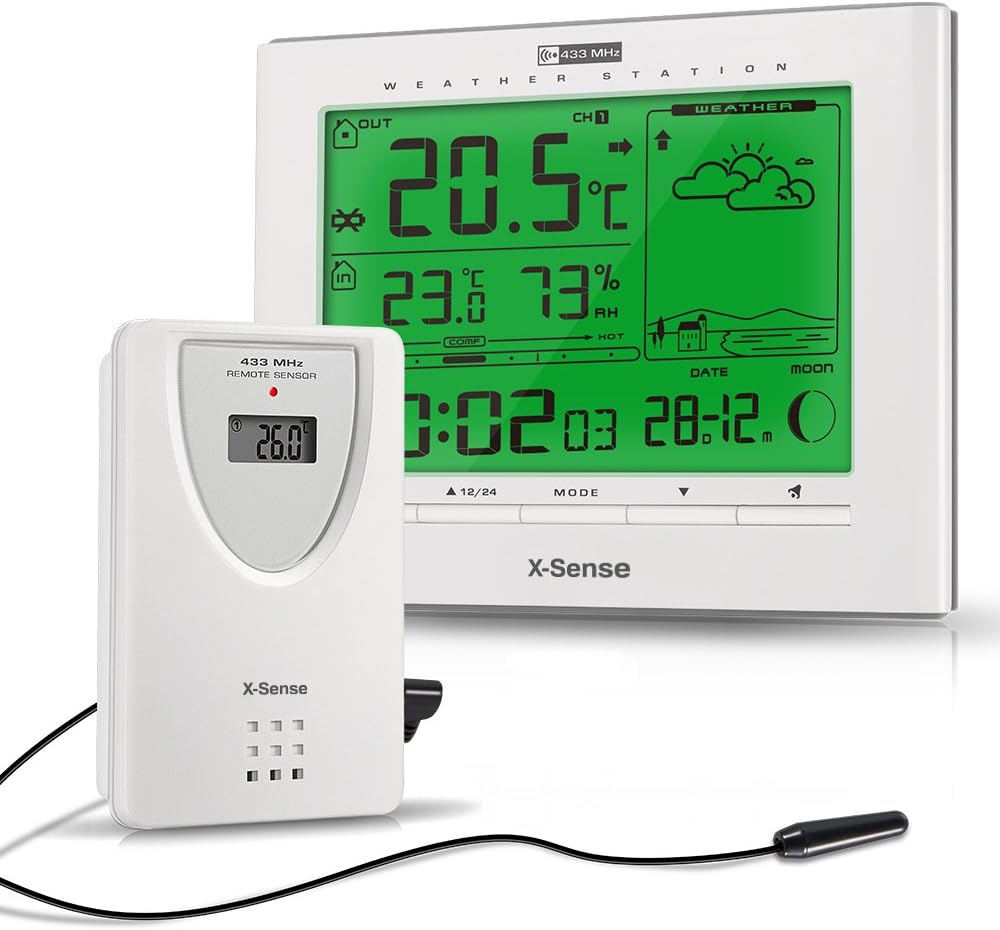 X-Sense AG-21 Wireless Indoor/Outdoor Weather Station with Temperature ...